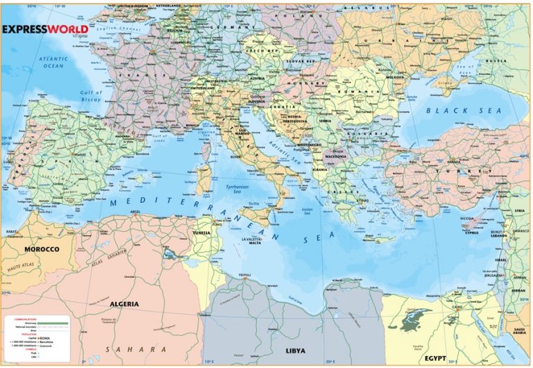 Mapa mar mediterraneo | Mapas Murales de España y el Mundo